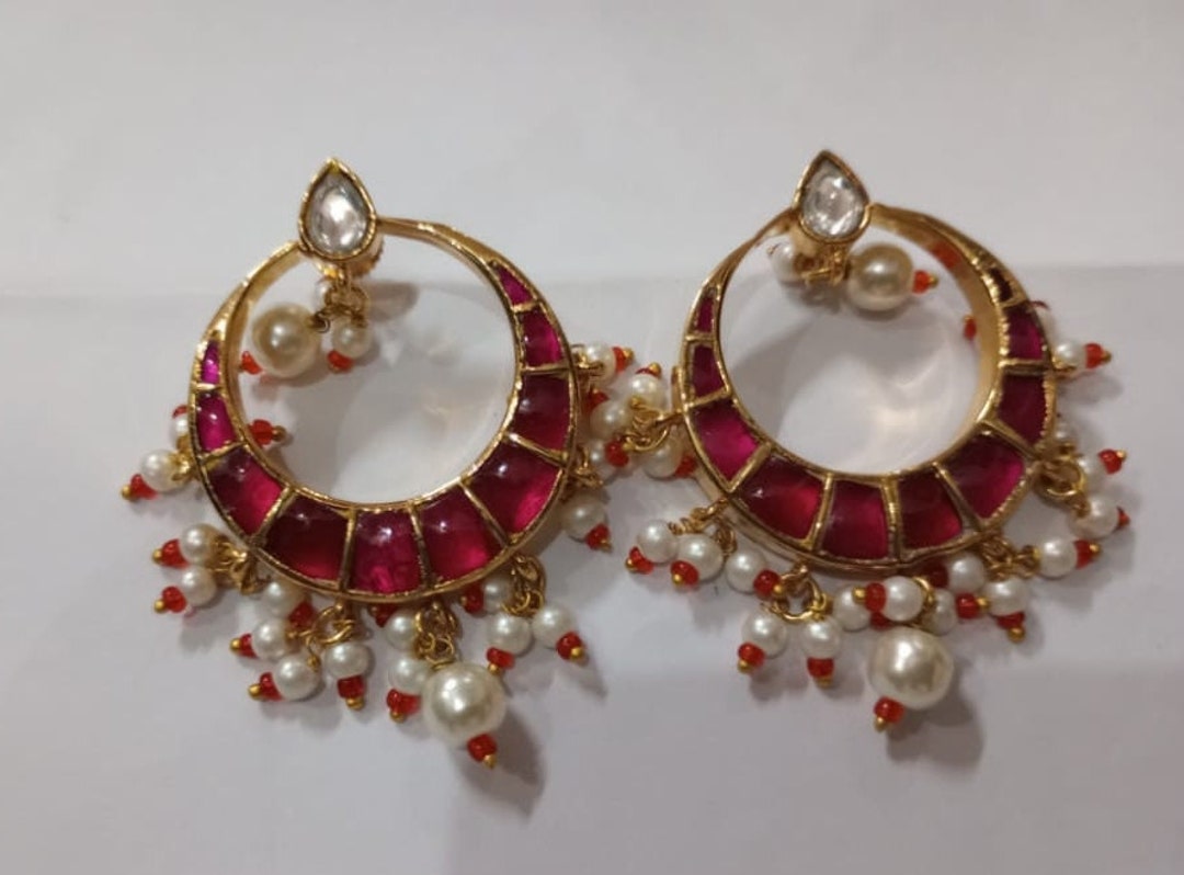 Kundan Jadau Real Imitation Chandbali Earring Jadau Stud Handmade Small ...