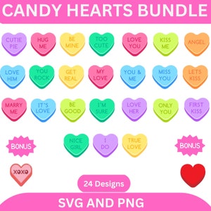 Valentines Day SVG Files for Candy Heart Clipart | Valentine Svg Bundle ...