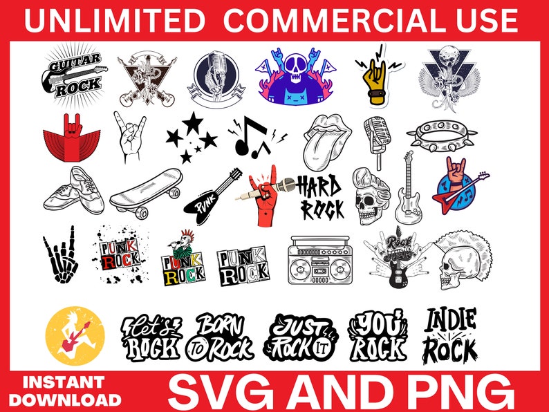 114 Rock & Roll Bundle Svg | Rock and Roll Music Svg | Guitar SVG ...