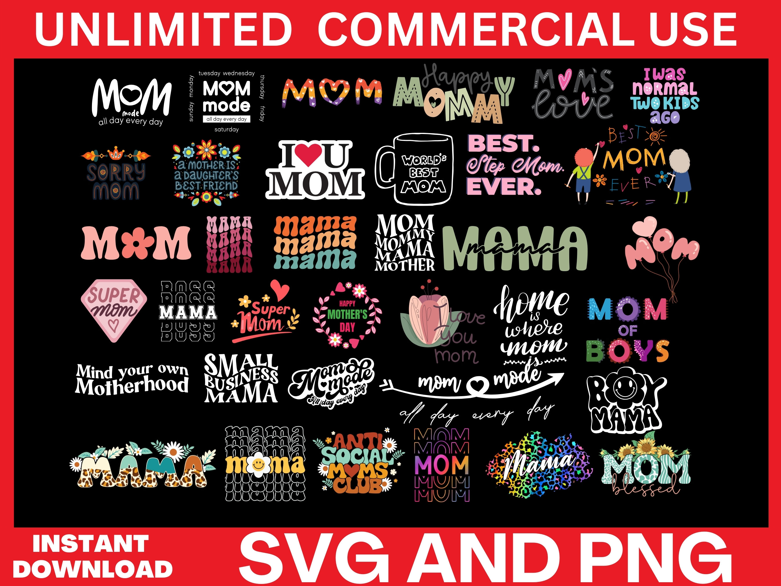 176 Mother's Day SVG, Mother's Day SVG Bundle, Mother's Day PNG, Happy ...