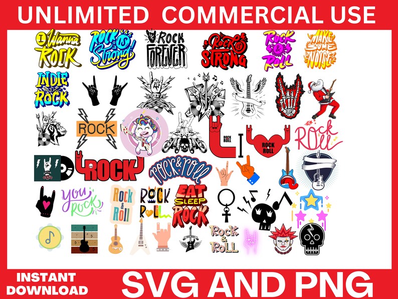 114 Rock & Roll Bundle Svg | Rock and Roll Music Svg | Guitar SVG ...