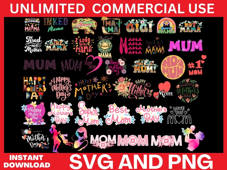 176 Mother's Day SVG, Mother's Day SVG Bundle, Mother's Day PNG, Happy ...