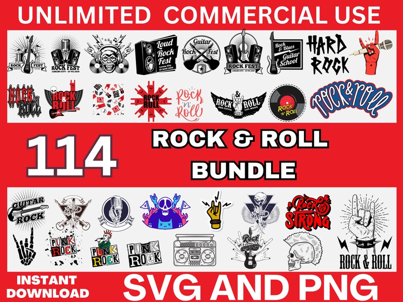 114 Rock & Roll Bundle Svg | Rock and Roll Music Svg | Guitar SVG ...