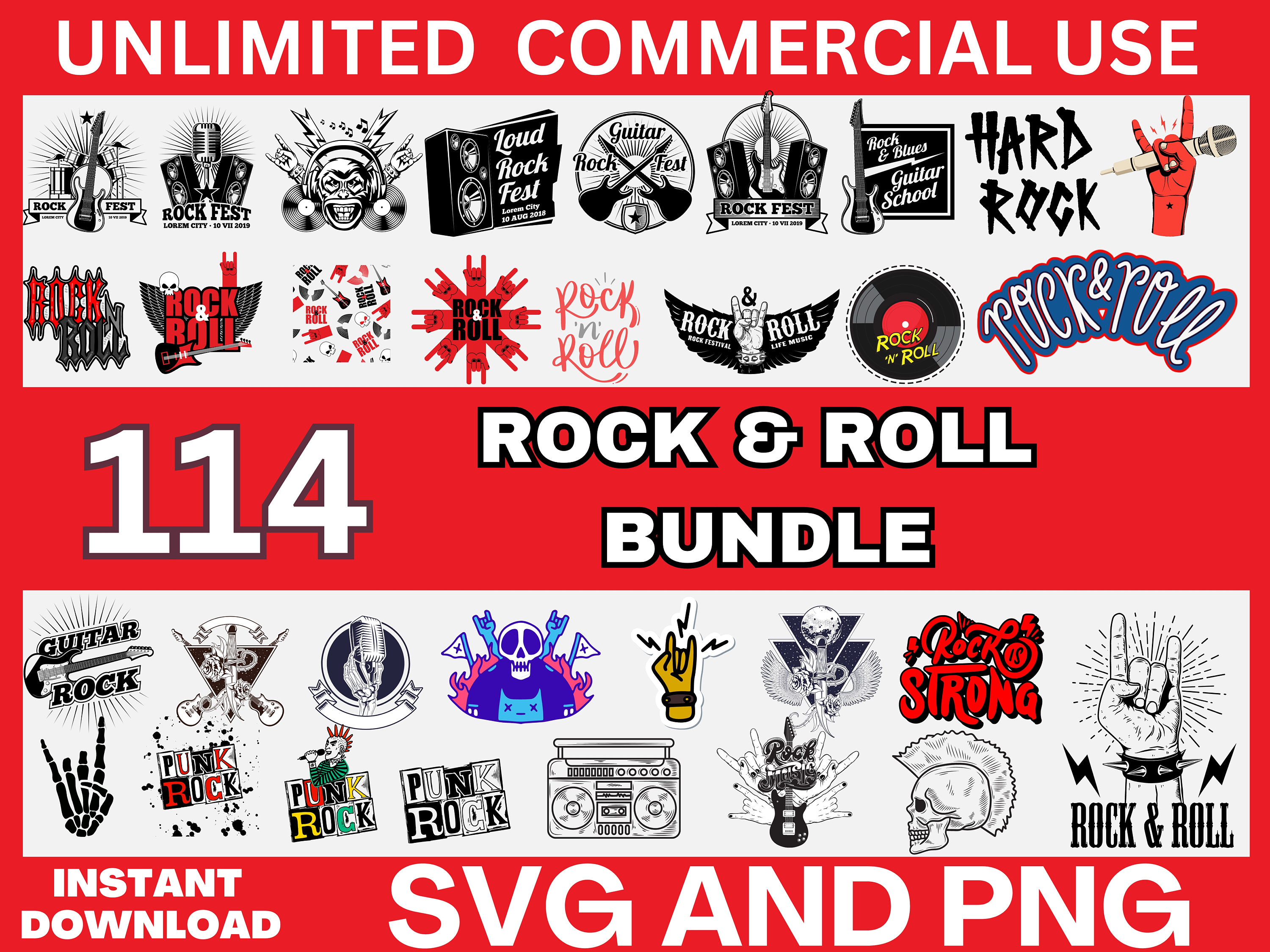 114 Rock & Roll Bundle Svg | Rock and Roll Music Svg | Guitar SVG ...