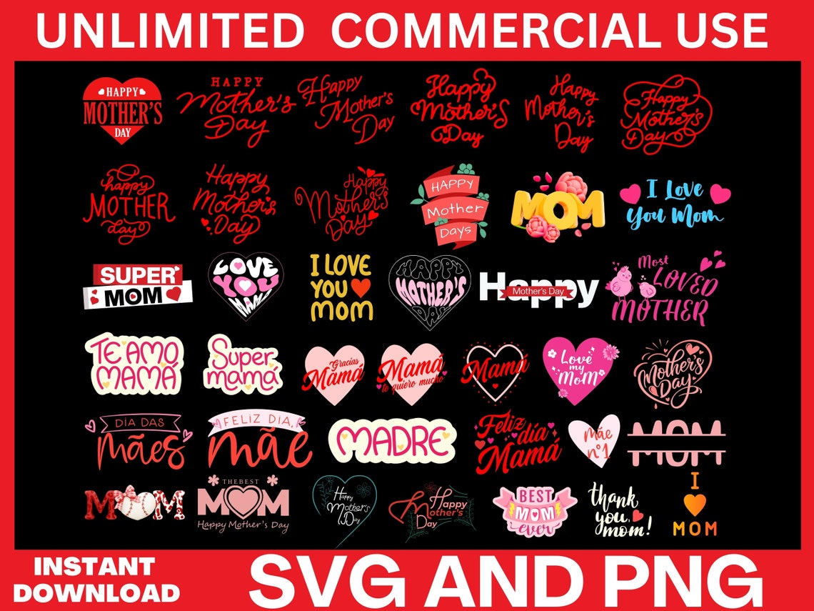 176 Mother's Day SVG, Mother's Day SVG Bundle, Mother's Day PNG, Happy ...