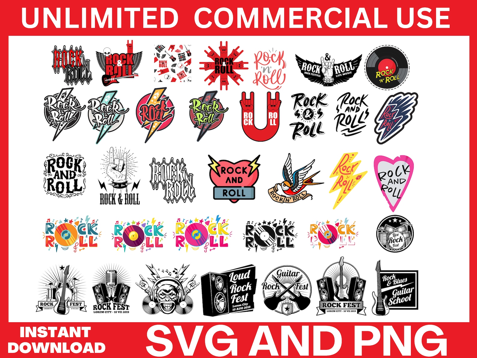 114 Rock & Roll Bundle Svg | Rock and Roll Music Svg | Guitar SVG ...
