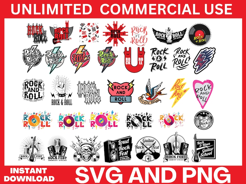 114 Rock & Roll Bundle Svg | Rock and Roll Music Svg | Guitar SVG ...