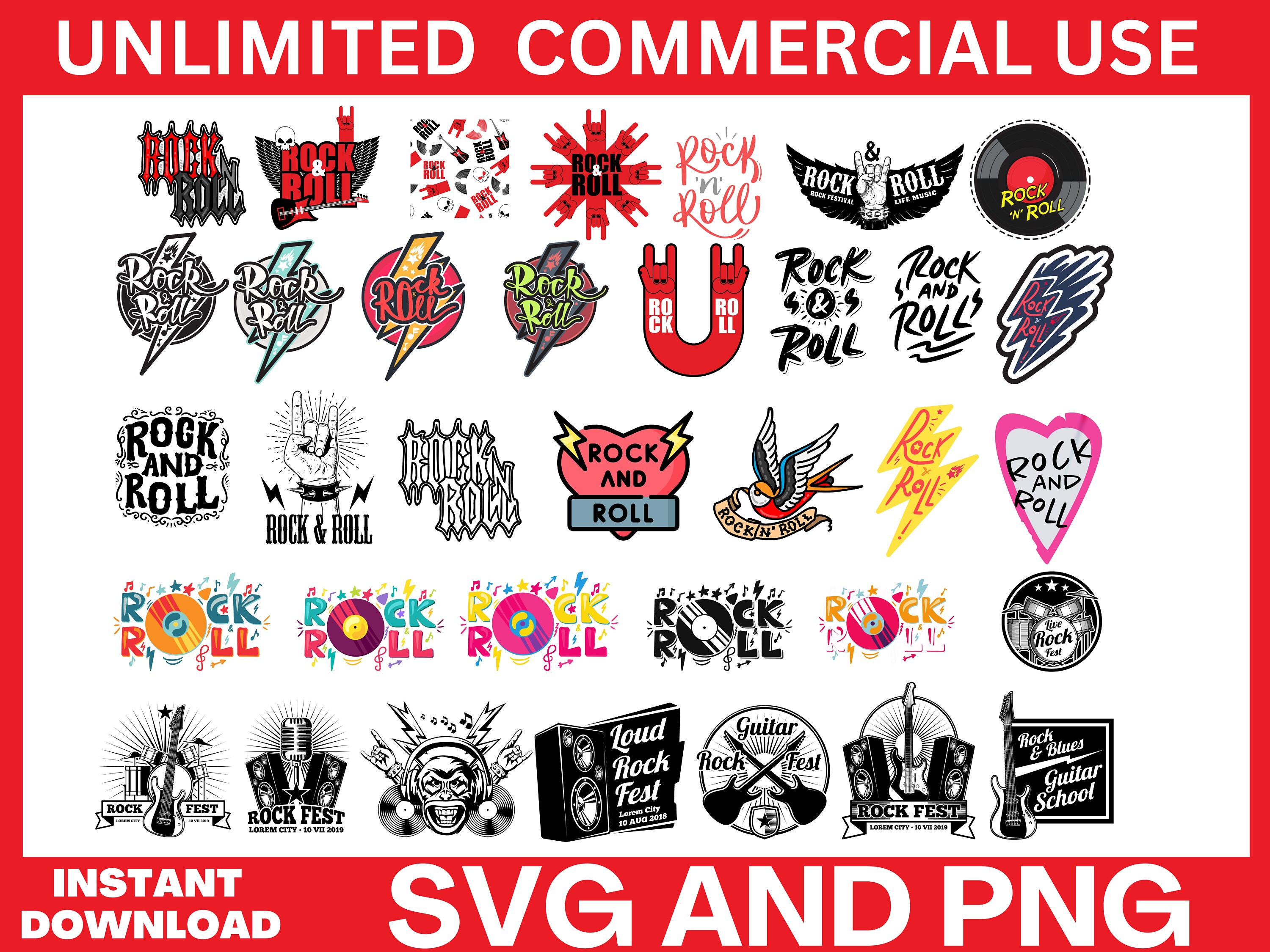 114 Rock & Roll Bundle Svg | Rock and Roll Music Svg | Guitar SVG ...