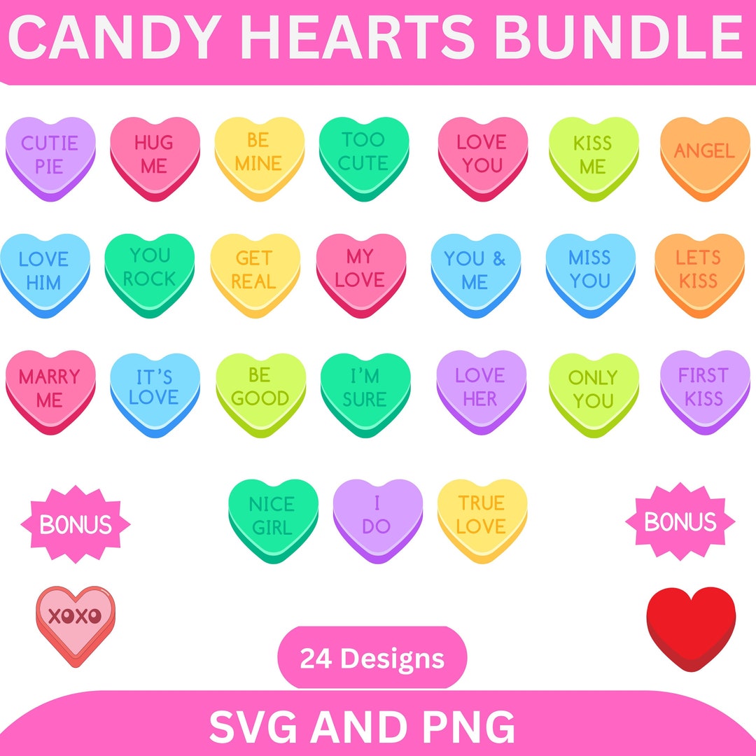 Valentines Day SVG Files for Candy Heart Clipart | Valentine Svg Bundle ...