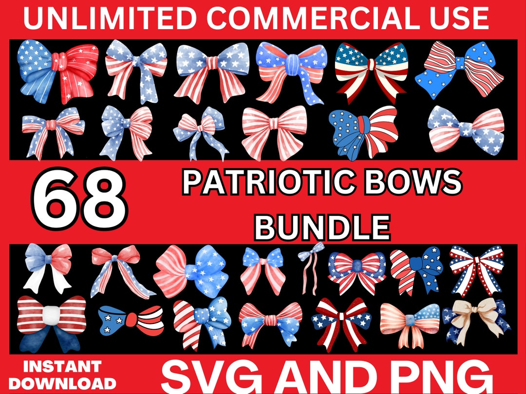 68 Patriotic Bows Bundle | Watercolor Bow Svg | Coquette Bow Png ...