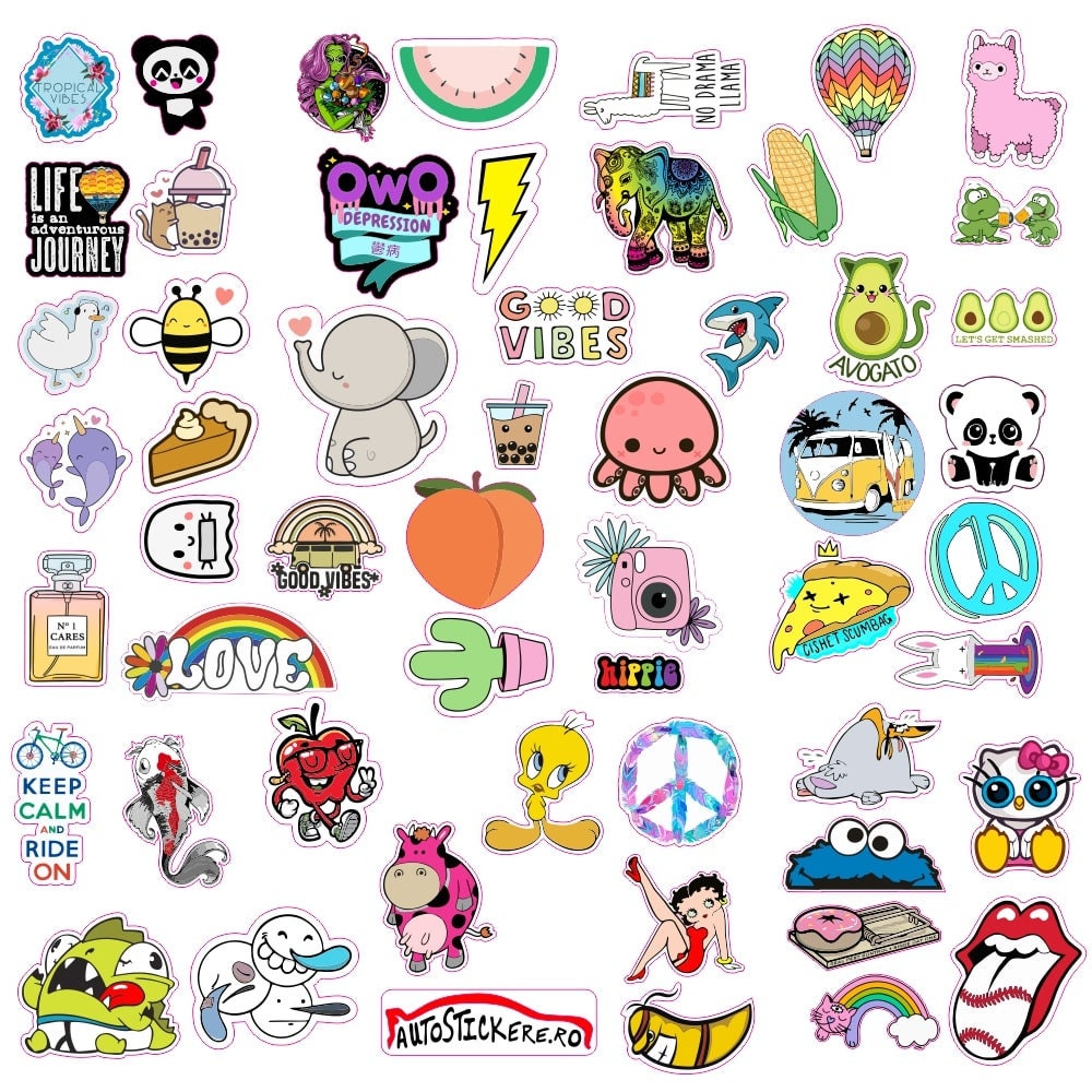 50 Pcs Cute Stickers Vector Pack ready to Print and Cut - Etsy