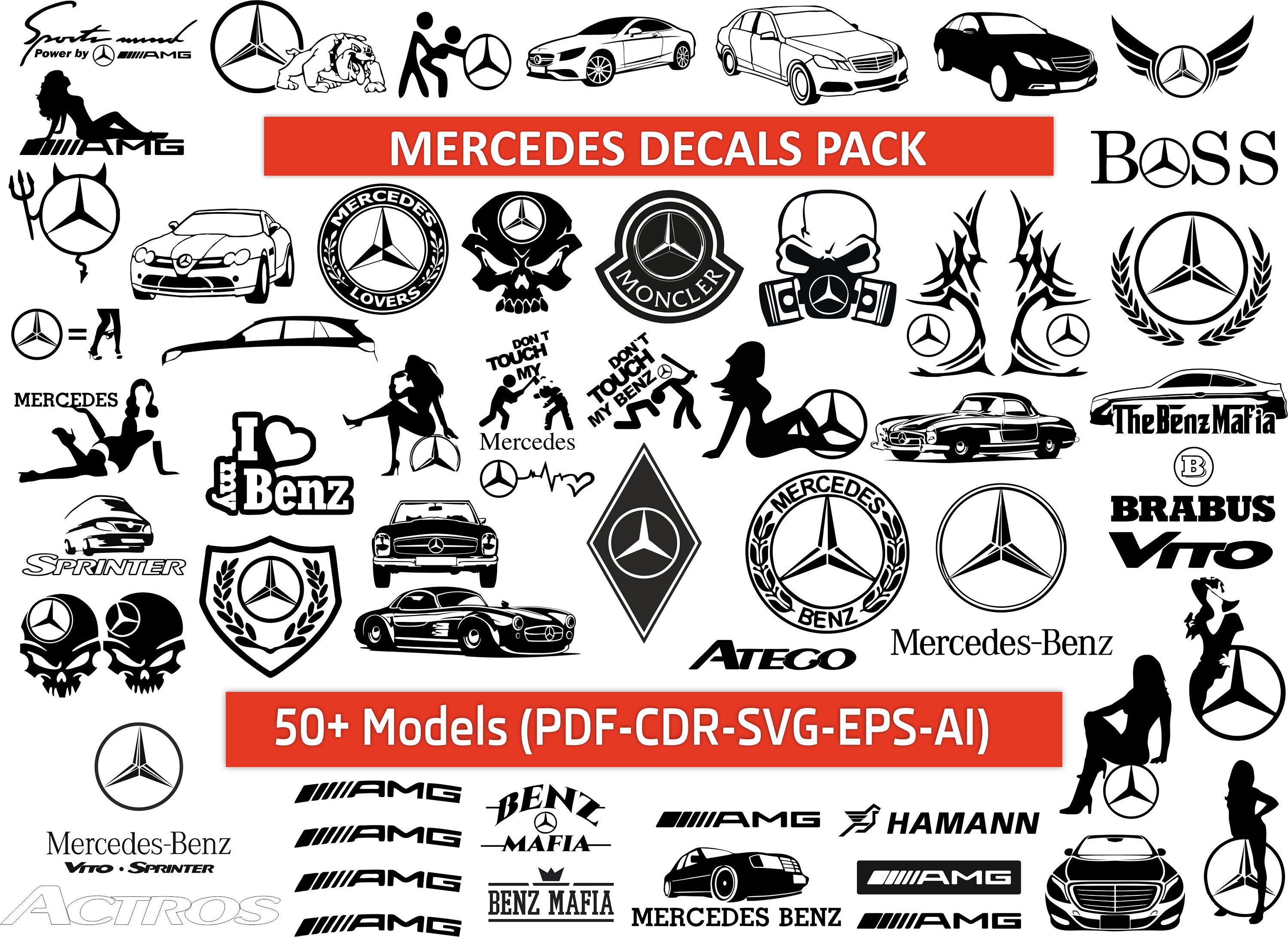 Mercedes Svg Bundle, Mercedes Svg Sticker Vector Ready for Cutter ...