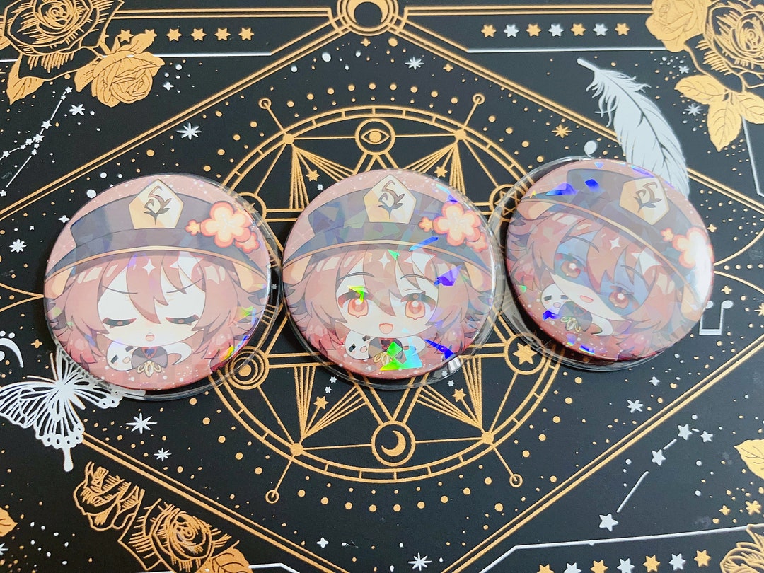 Set of 3 Genshin Impact Hu Tao Holographic Buttons Pins 2.3 Anime ...