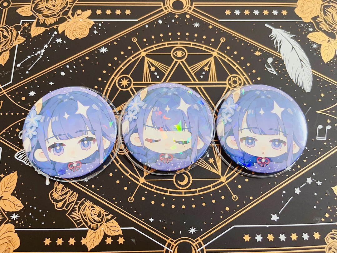 Set of 3 Genshin Impact Raiden Shogun Holographic Buttons Pins 2.3 ...