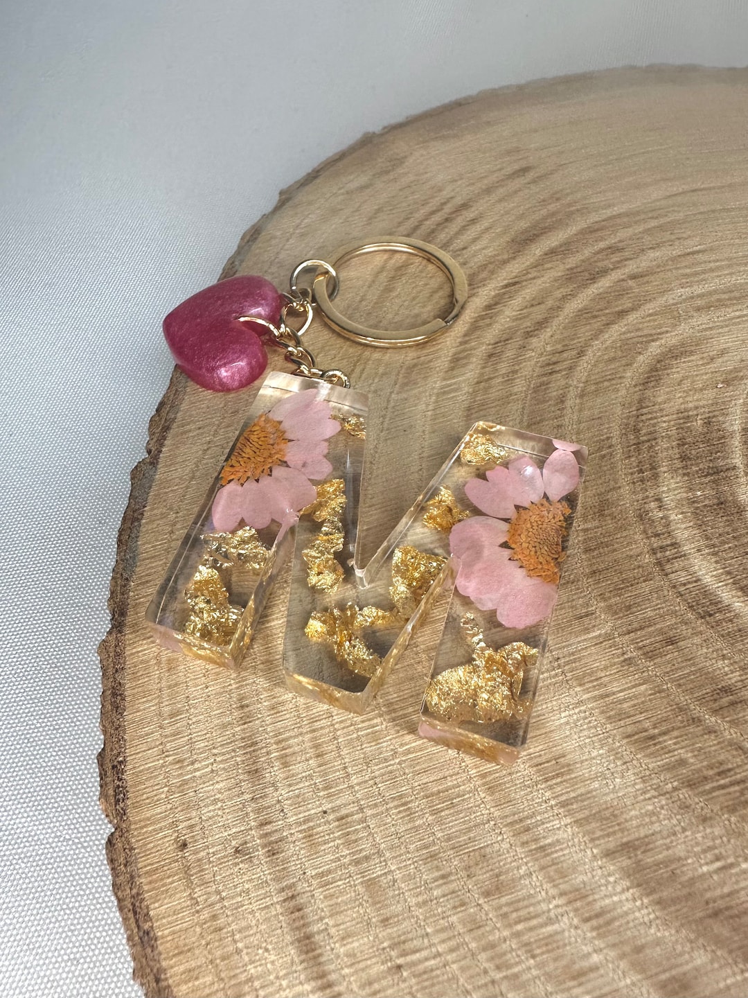 Handmade Keychain Made of Epoxy Resin as a Letter Including Heart ...