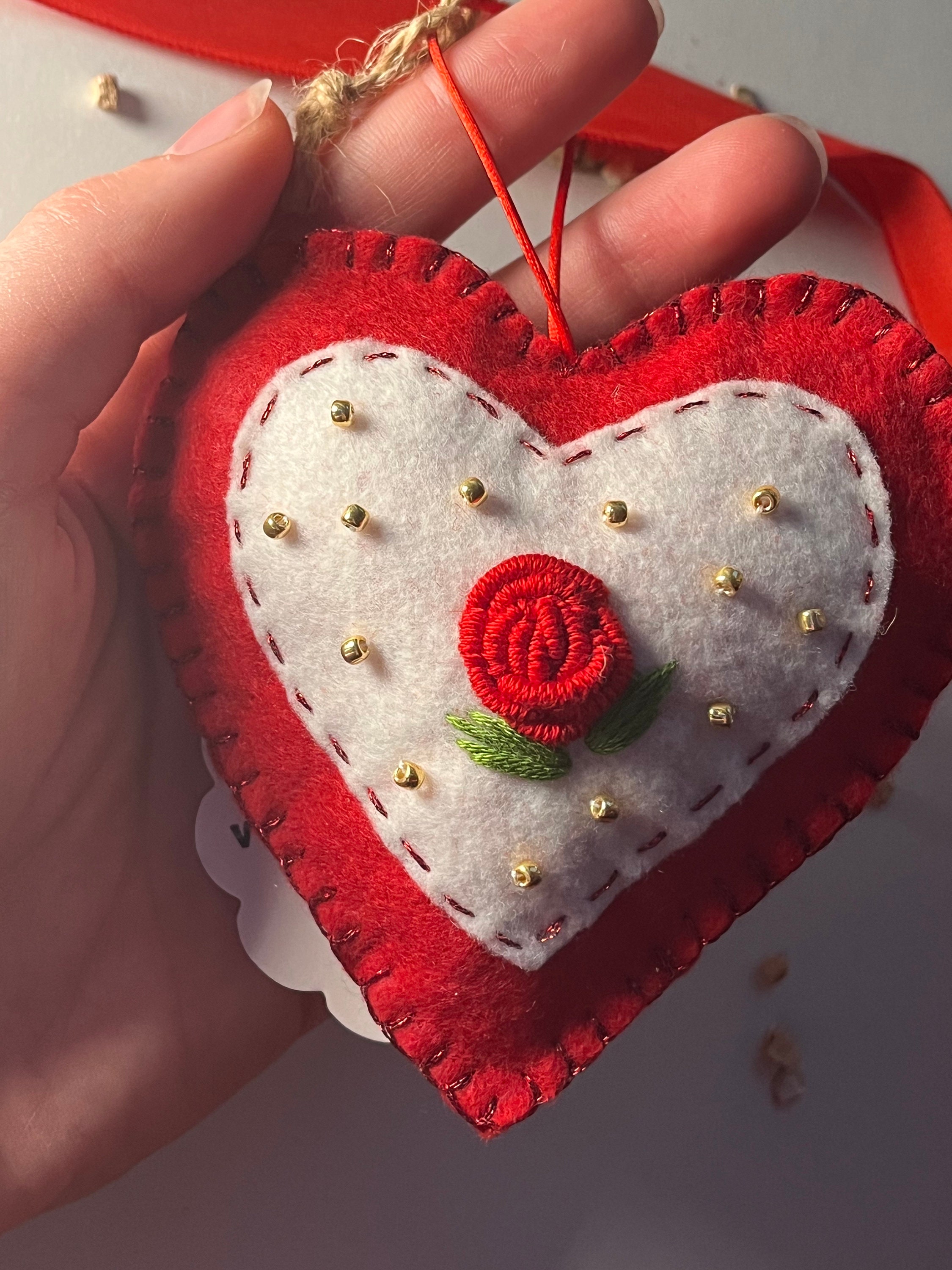 Hand-embroidered Rose Sachet / Rose Heart Decoration / - Etsy