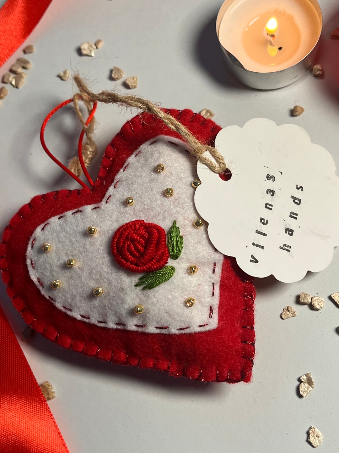 Hand-embroidered Rose Sachet / Rose Heart Decoration / Valentines Day ...