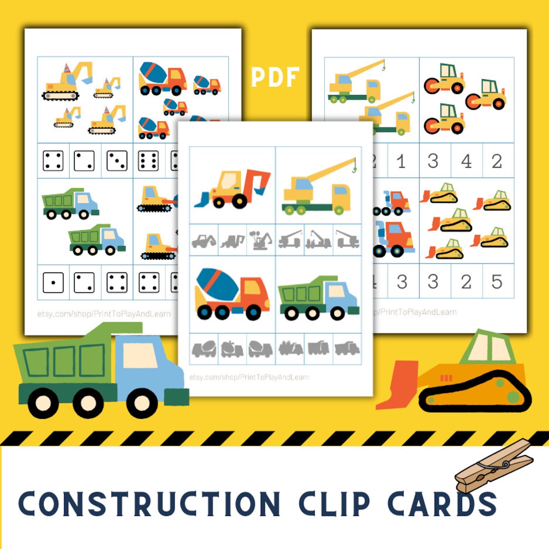 Construction Clip Cards - Counting, Shadow Matching Preschool ...