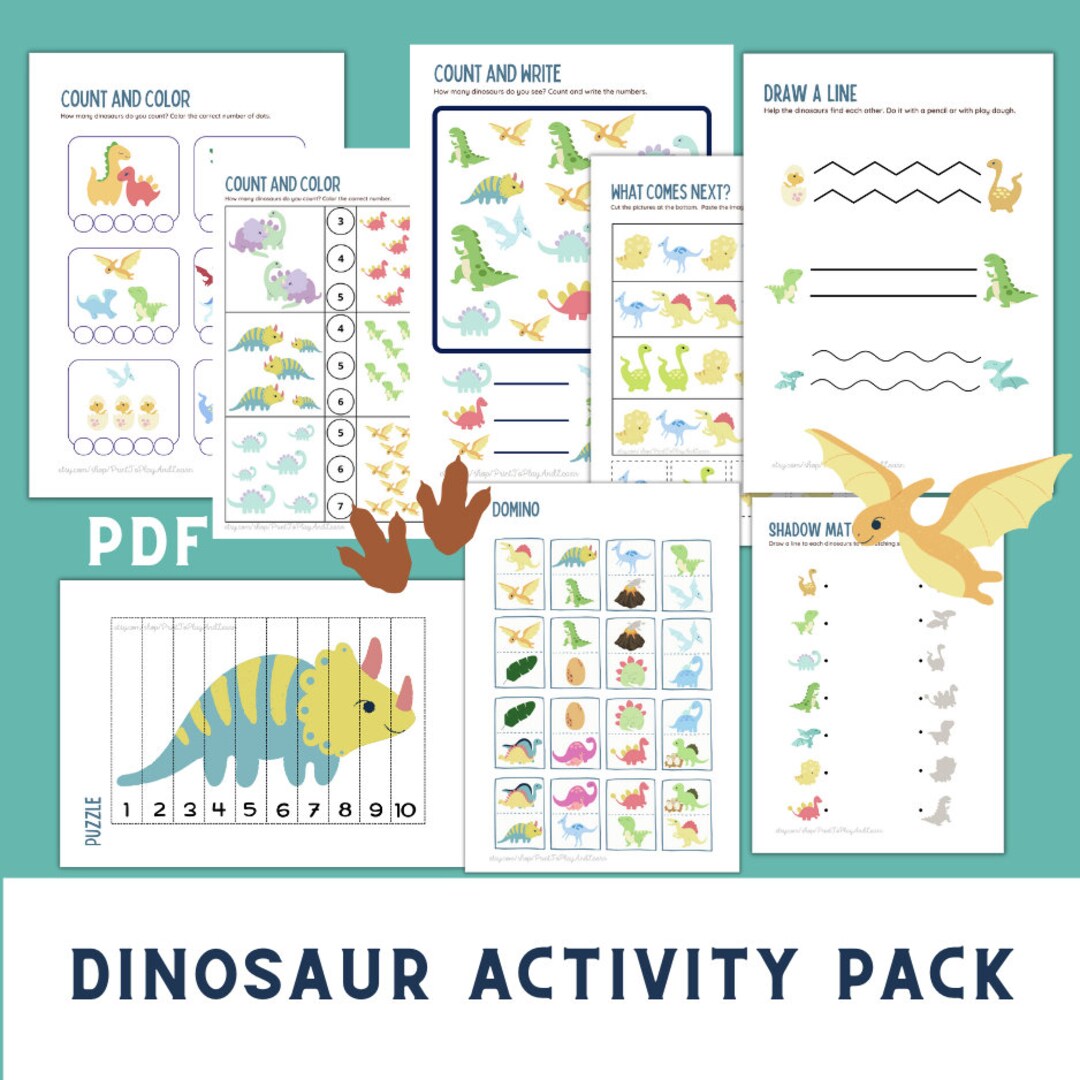 Dinosaur Activity Pack- Printable Worksheets - Counting - Shadow ...