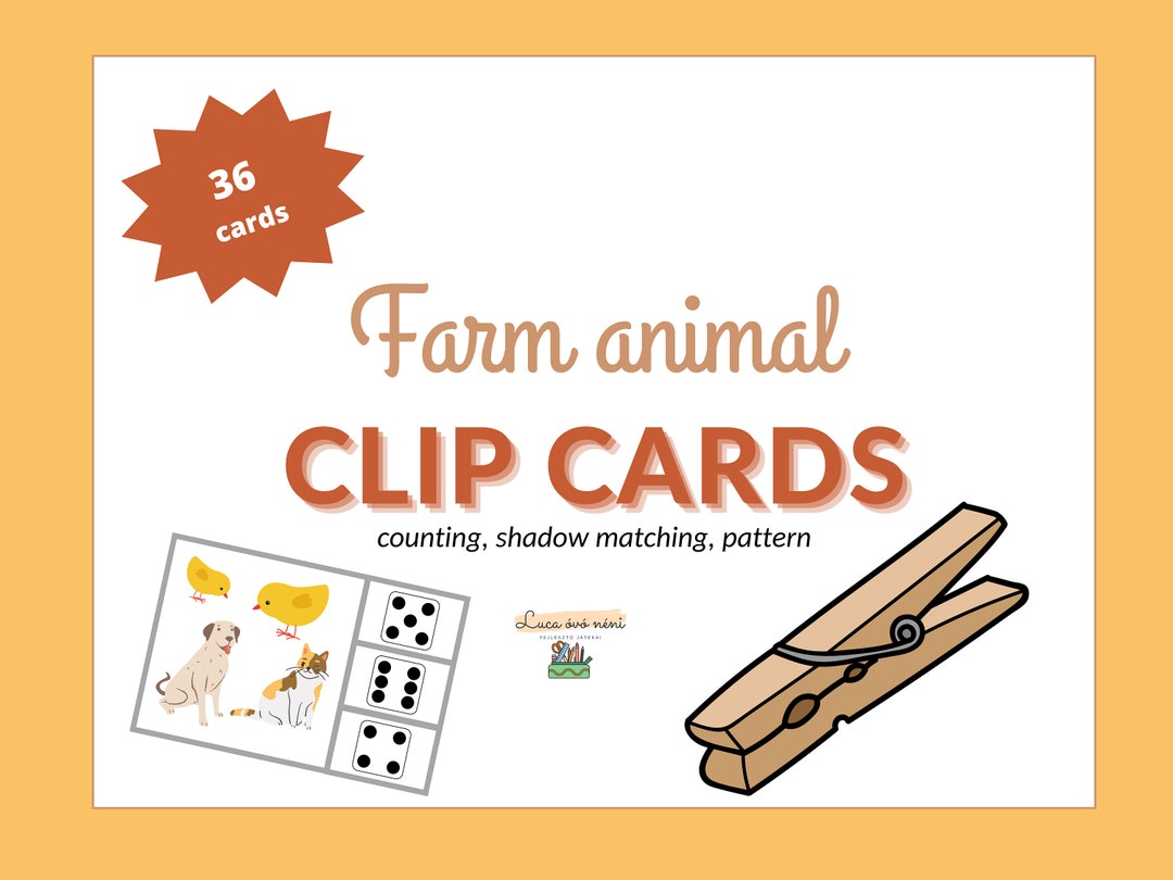 Farm Animal Clip Cards - 36 Pcs - Counting, Shadow Matching, Pattern - Etsy