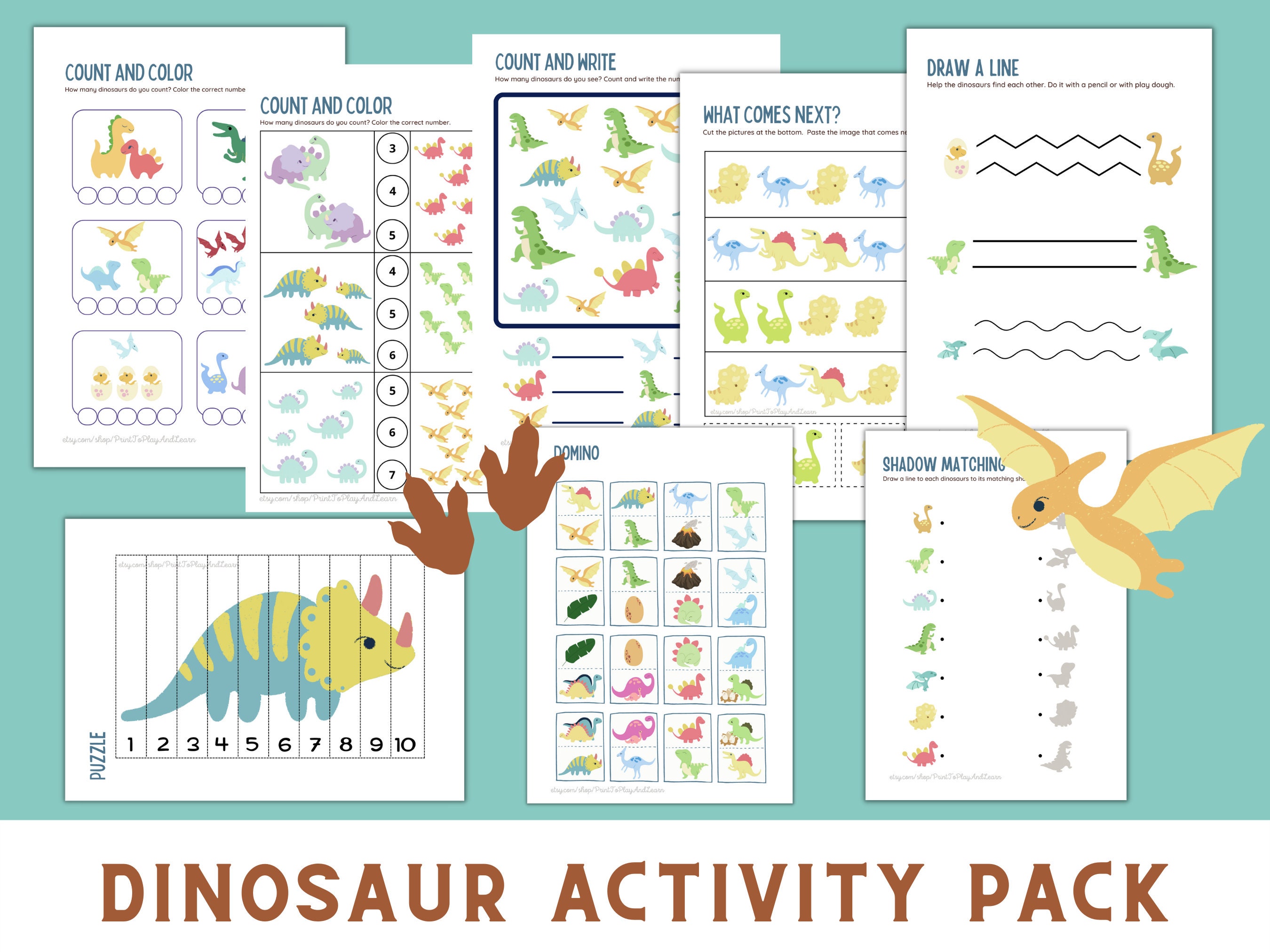 Dinosaur Activity Pack Printable Worksheets Counting - Etsy