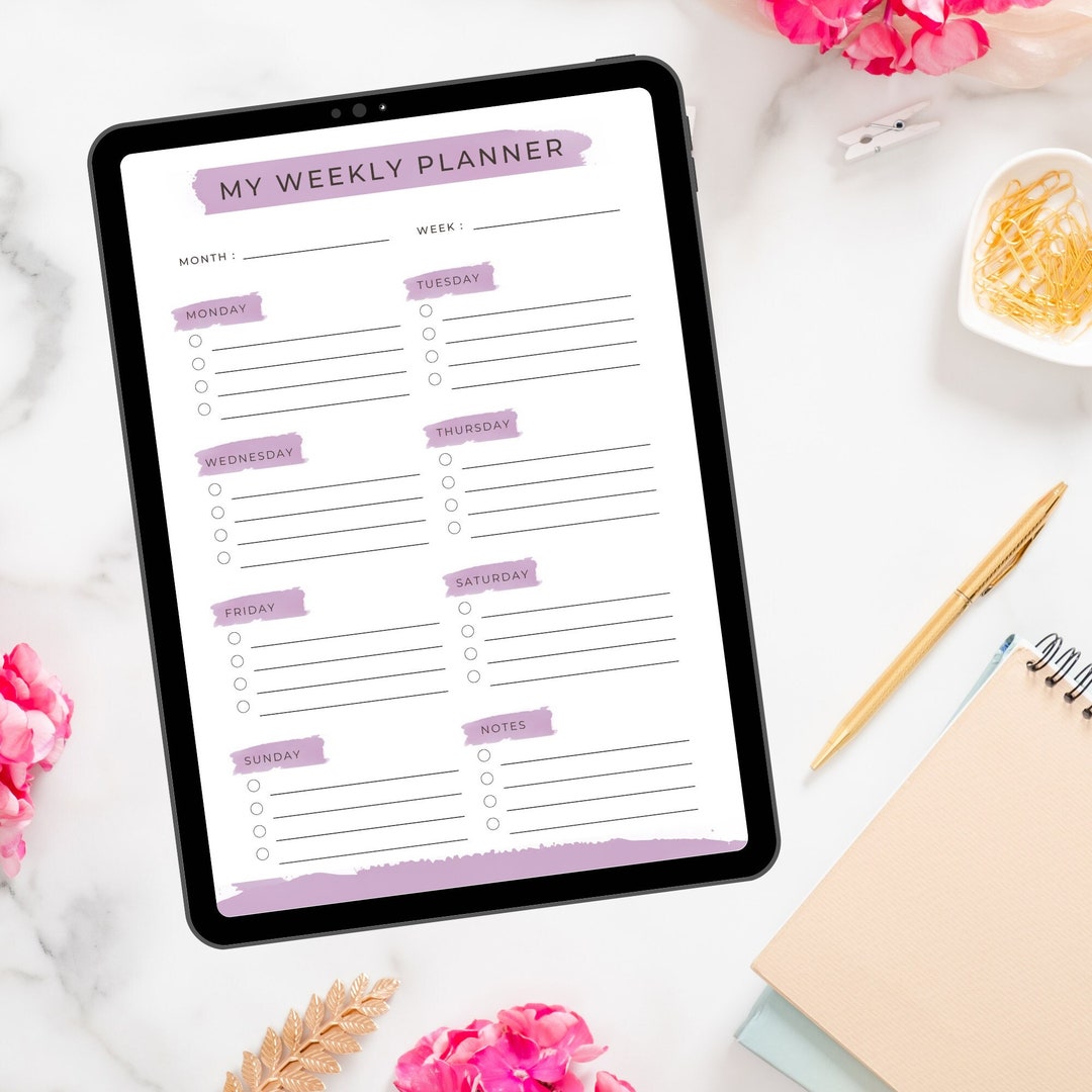 Weekly Planner, Self Care, INSTANT DOWNLOAD, Purple, Wellness ...