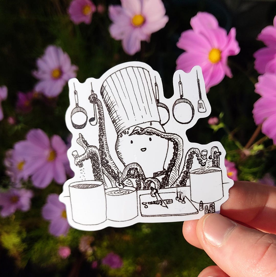 Octopus Vinyl Sticker, Squid Chef Sticker, Cute Animal Sticker ...