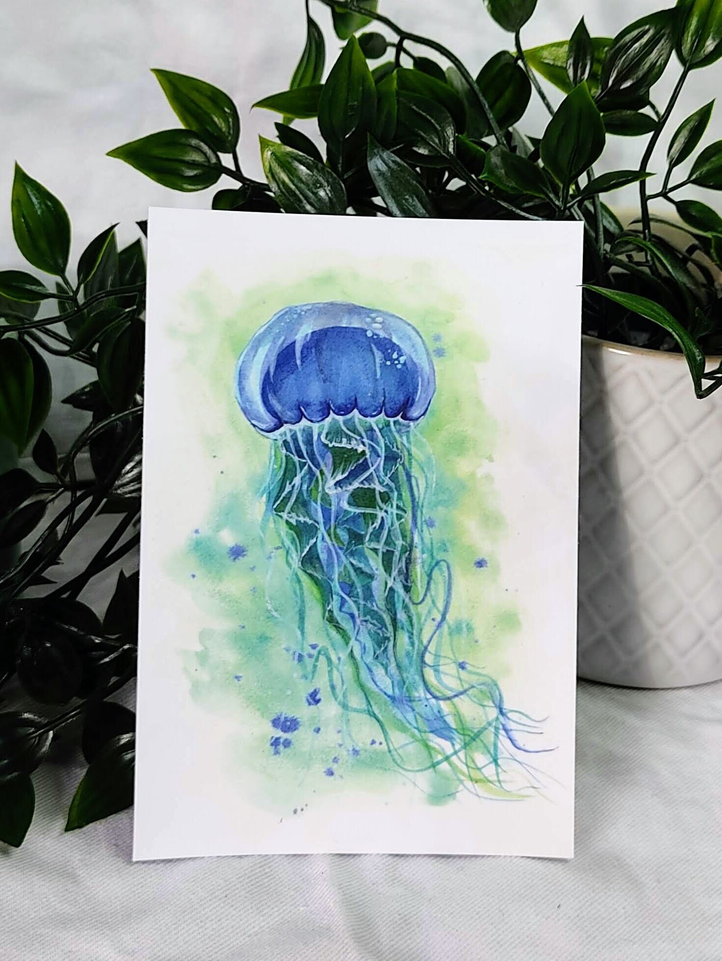 Jellyfish Print Original Art Calm Sealife Underwater Poster Tranquil ...