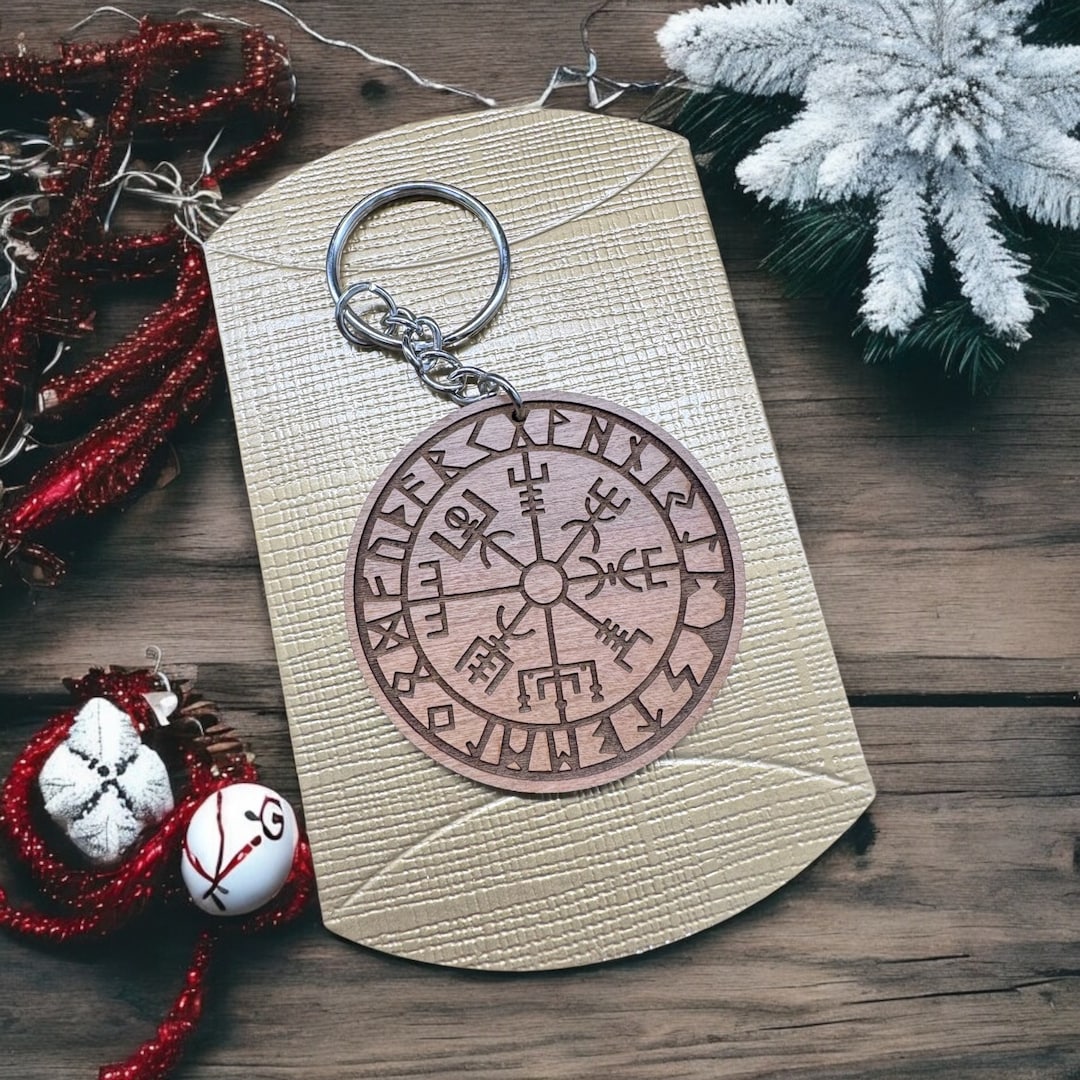 Wooden Vegvisir Gift, Norse Keychain, Viking Compass, Norse Mythology ...