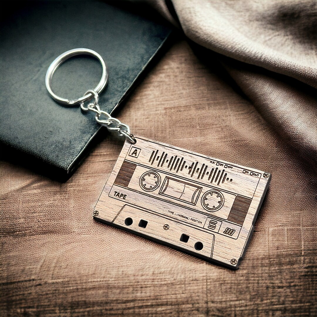 Song Code Cassette Tape Keychain, Customizable Gift, Wooden Cassette ...