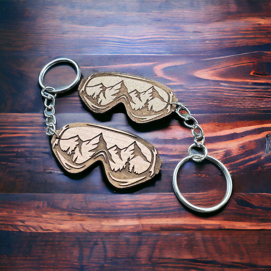 Ski Goggles Keychains, Set of 2 Engraved Mountain Landscape, Ski Lover ...
