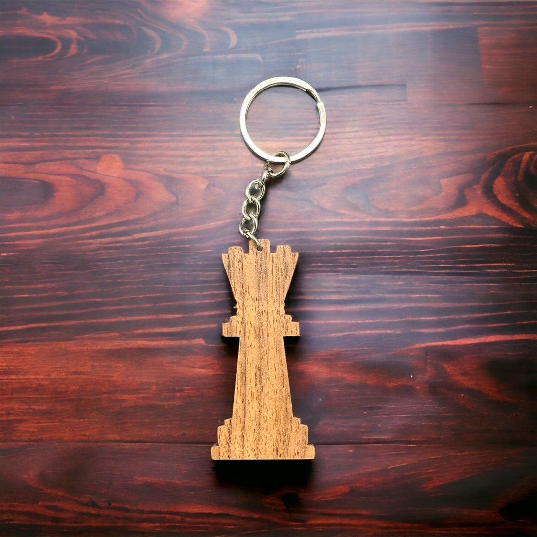 Chess Queen Keychain, Walnut, Chess Lover Gift, Wooden Chess Piece ...