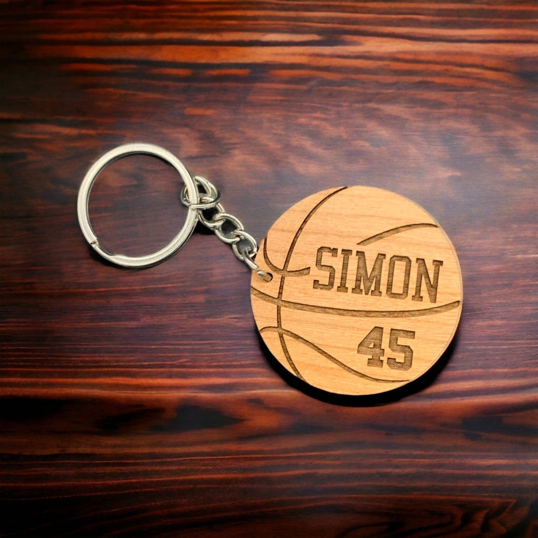 Custom Basketball Keychain, Your Name and Number Engraved, Cherry Wood ...
