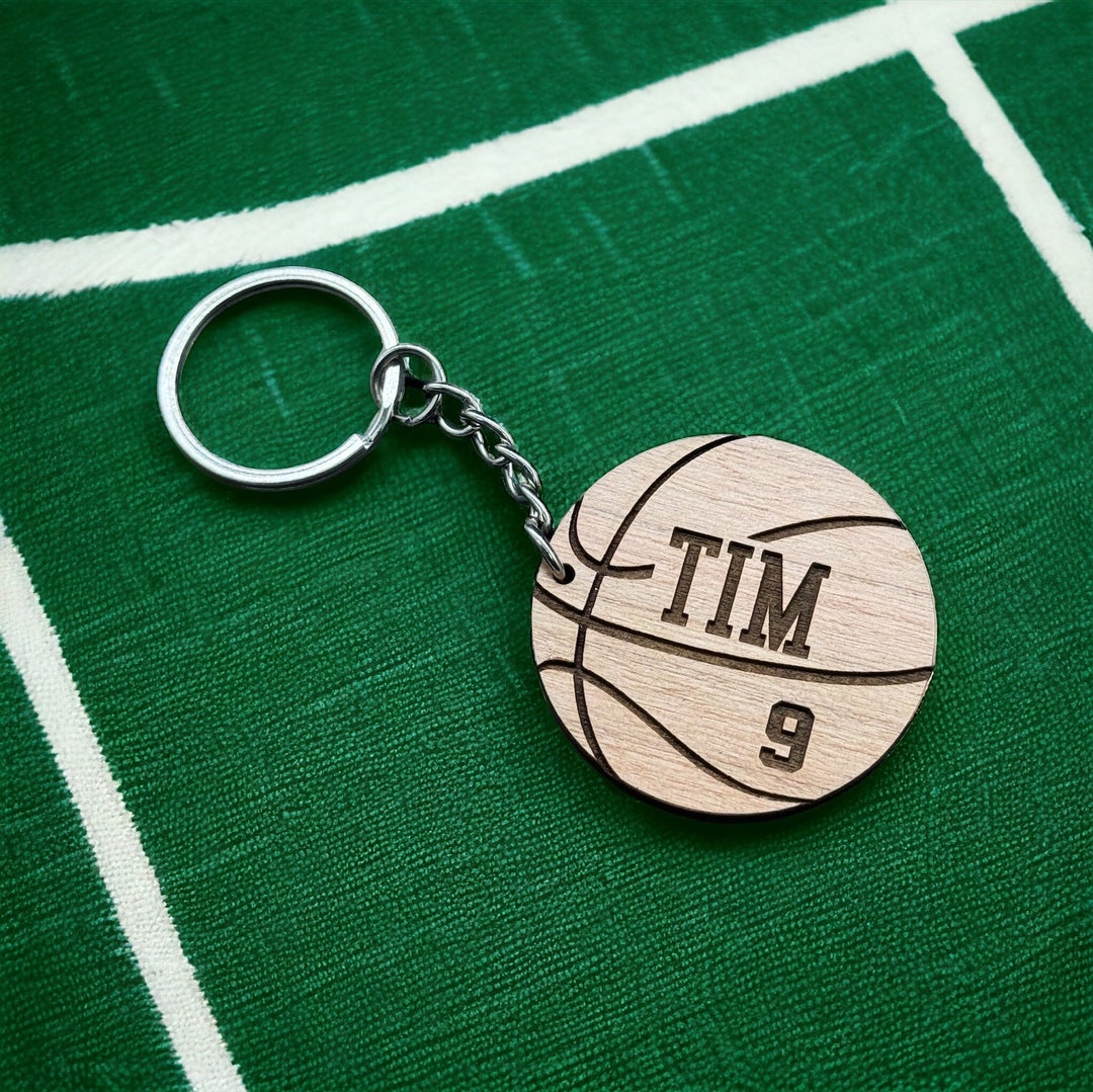 Personalized Basketball Keychain, Cherry Wood Keychain, Basketball Tag ...