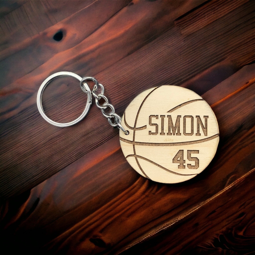 Personalized Basketball Keychain, Maple Wood Keychain, Basketball Tag ...