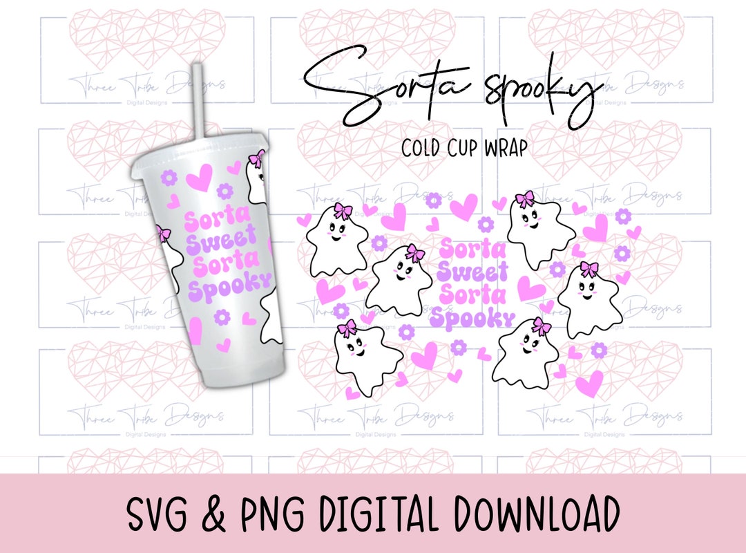 Cute Ghost Halloween Cold Cup Wrap, Retro Halloween Svg, Sorta Spooky ...