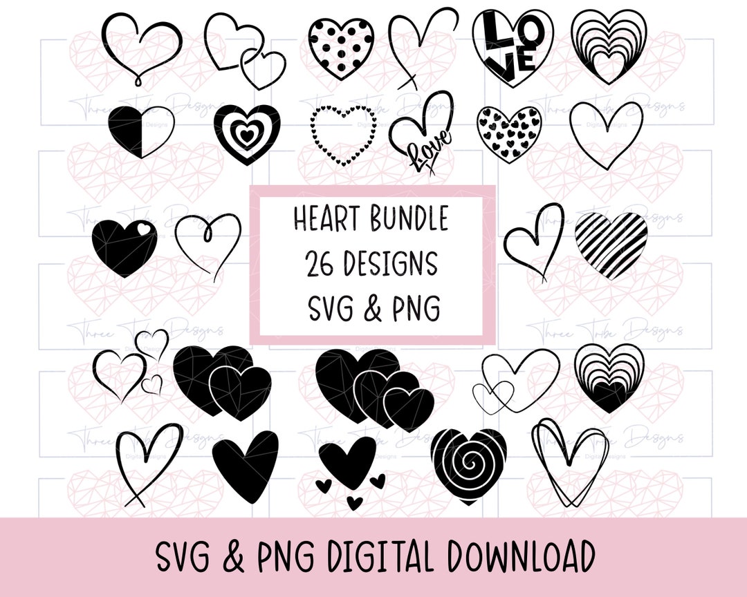 Heart Svg Bundle, Doodle Hearts Png, Svg Files for Cricut, Cute Heart ...