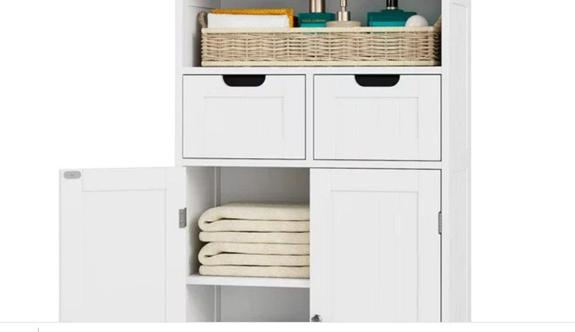 Homfa Bathroom Floor Storage Cabinet, Wood Linen Cabinet With Doors and ...