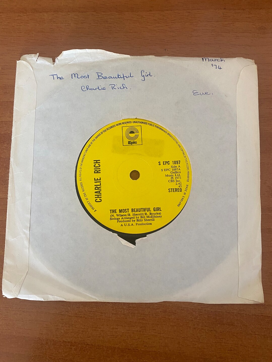 Charlie Rich, the Most Beautiful Girl, 7 Vinyl, 1973 - Etsy