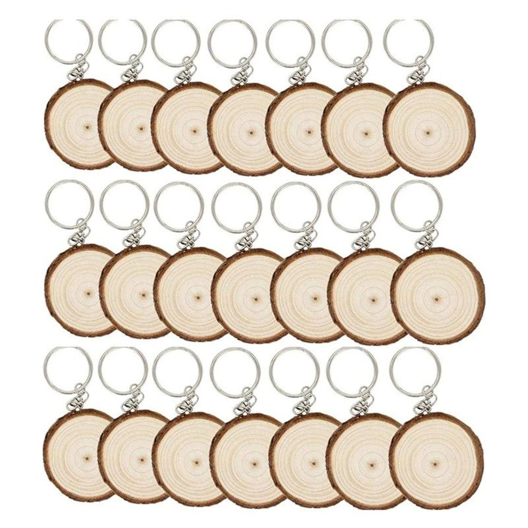 Personalized Round Wood Keychain 20pcs, Paintable Log Slices With Ring ...