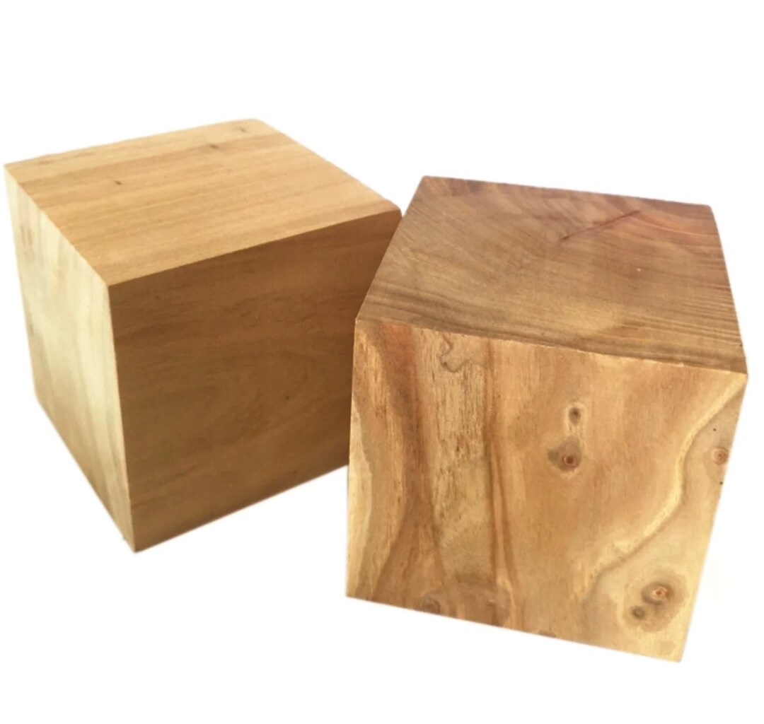Solid Elm Wood Block, Unfinished Wood Cube, Sanded Cut, for DIY Craft ...