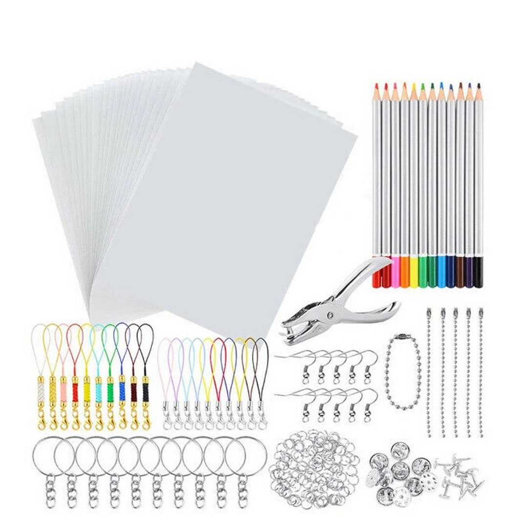 Heat Shrink Plastic Sheet Kit, Set, Keychain, Hole Punch, DIY Creative, Craft, School Art ...