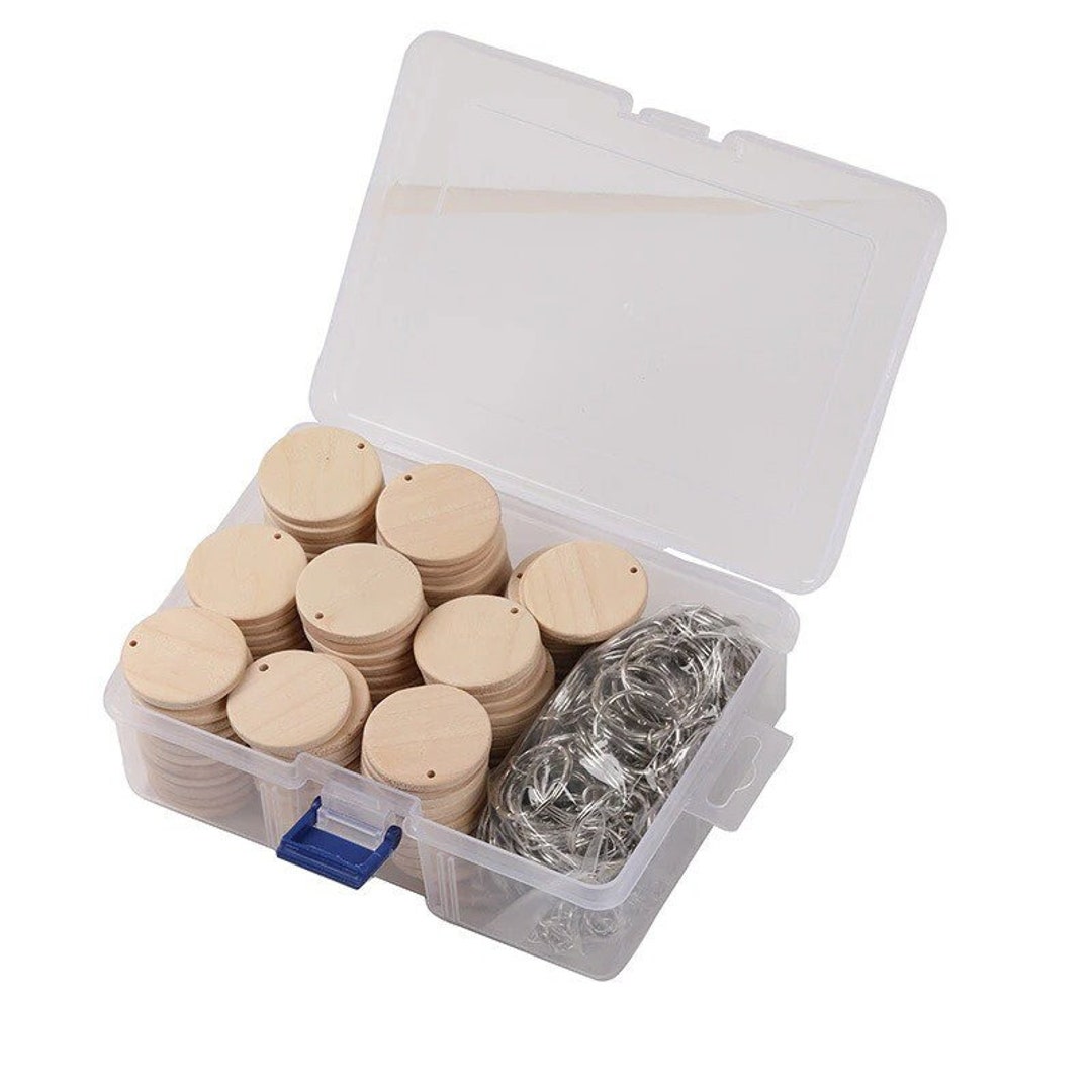 Wooden Blank Key Rings, Pack of 100pcs Round Unfinished Wood Key Chain ...