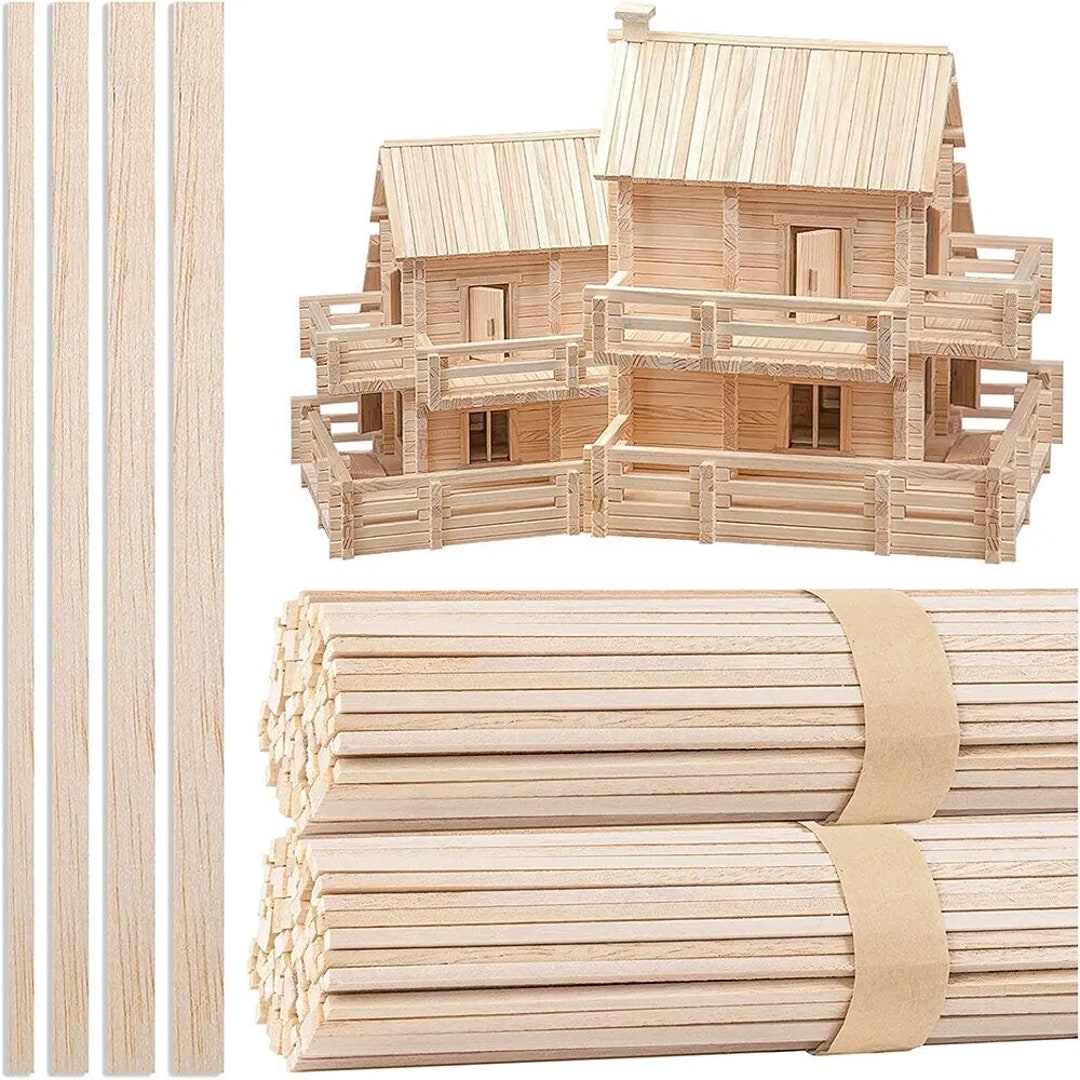 Balsa Wooden Strips Craft, 130pcs, Unfinished Natural Wood Sticks ...