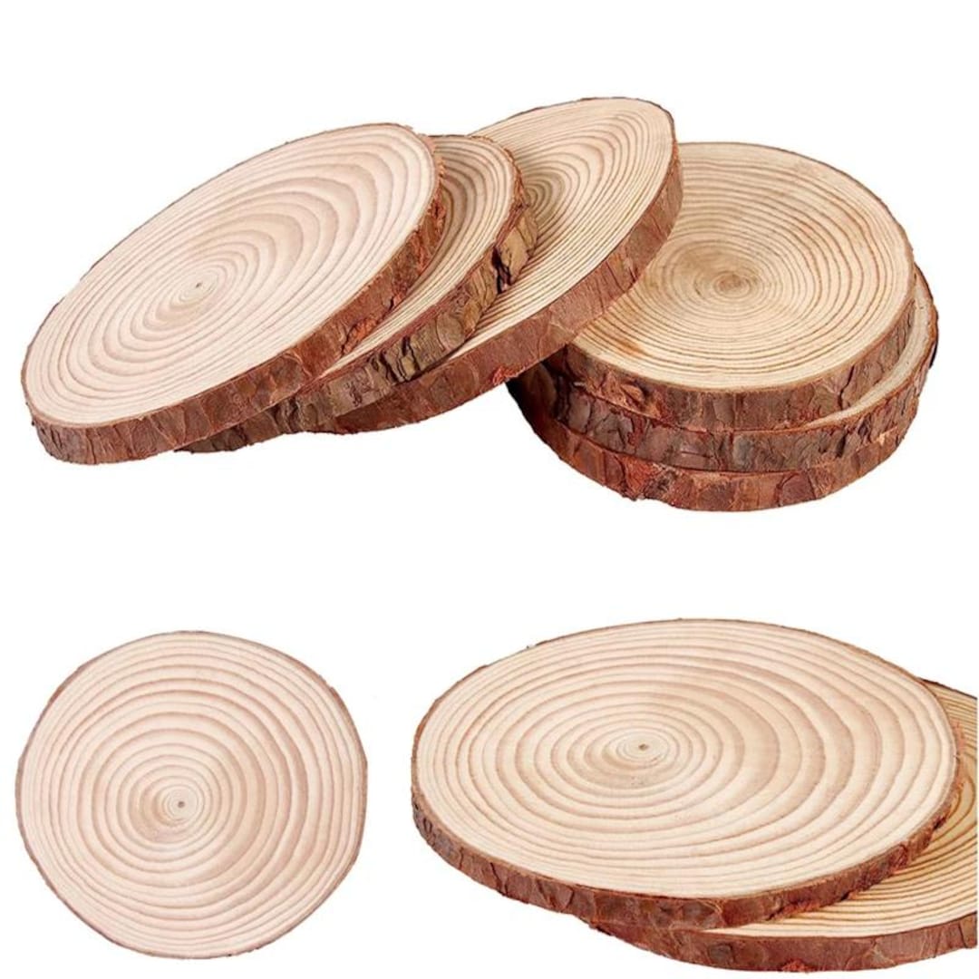 Solid Round Wood Chips, 3-10pcs, Laser Cut Rustic, Unfinished Wood for ...