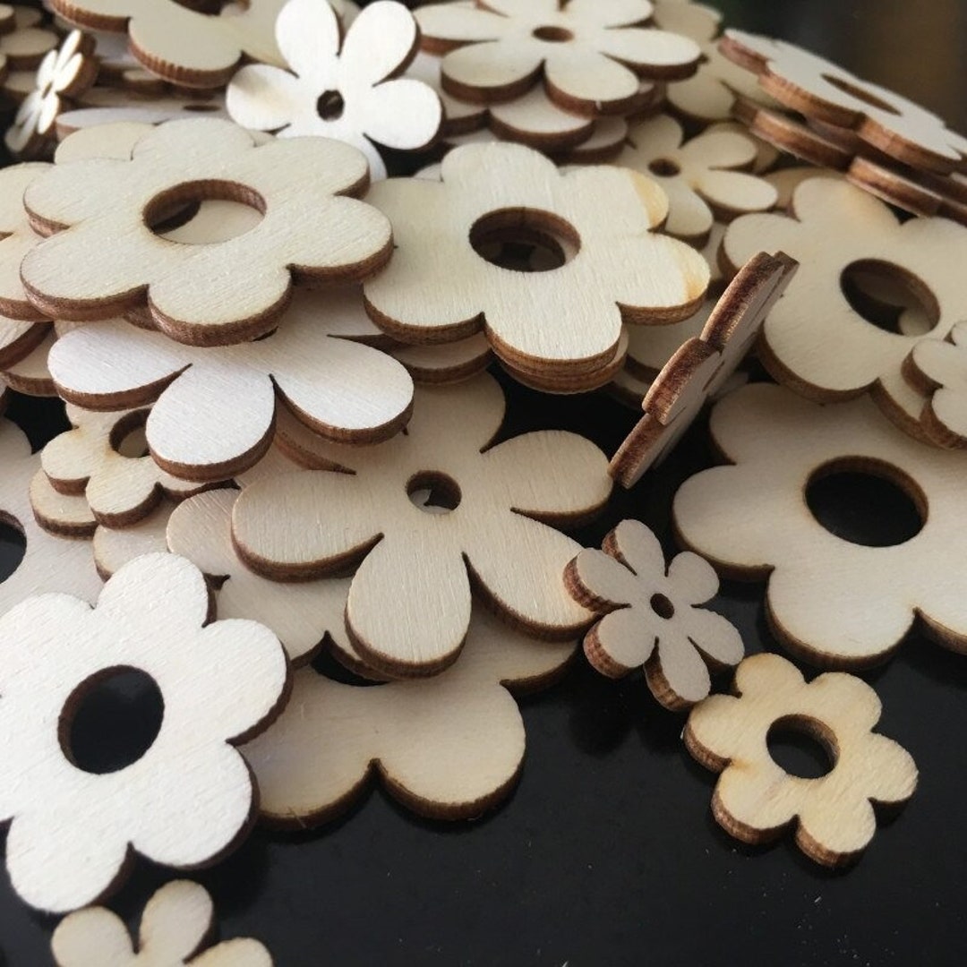 Laser Cut Flower Shapes, Assorted Sizes 50pcs, Wooden Ornaments With ...