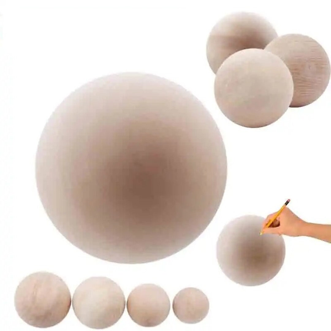 Blank Natural Wood Balls, Unfinished Sphere Smooth Cutout, for DIY ...
