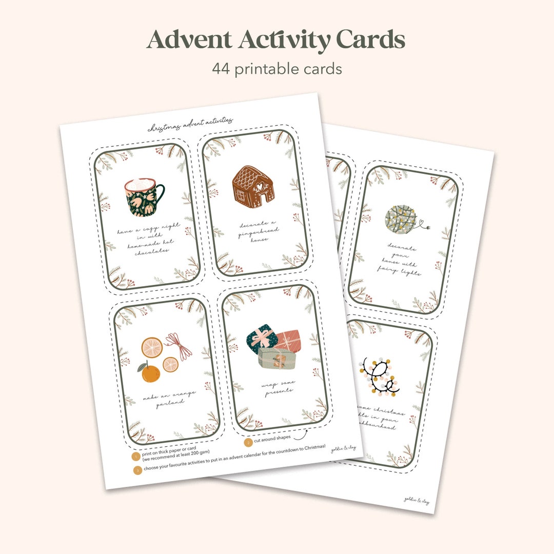 44 Printable Advent Calender Cards, Print at Home Christmas Countdown ...