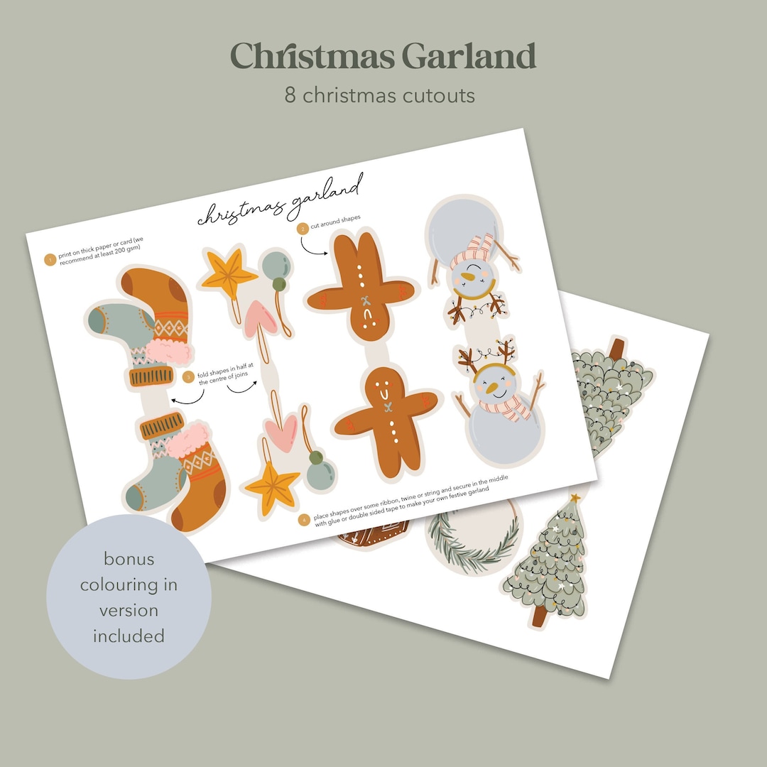 Printable Christmas Garland Print at Home Decorations Cute - Etsy