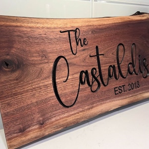 Custom Wood Name Sign, Engraved Home Sign, Last Name Walnut Sign, Live ...